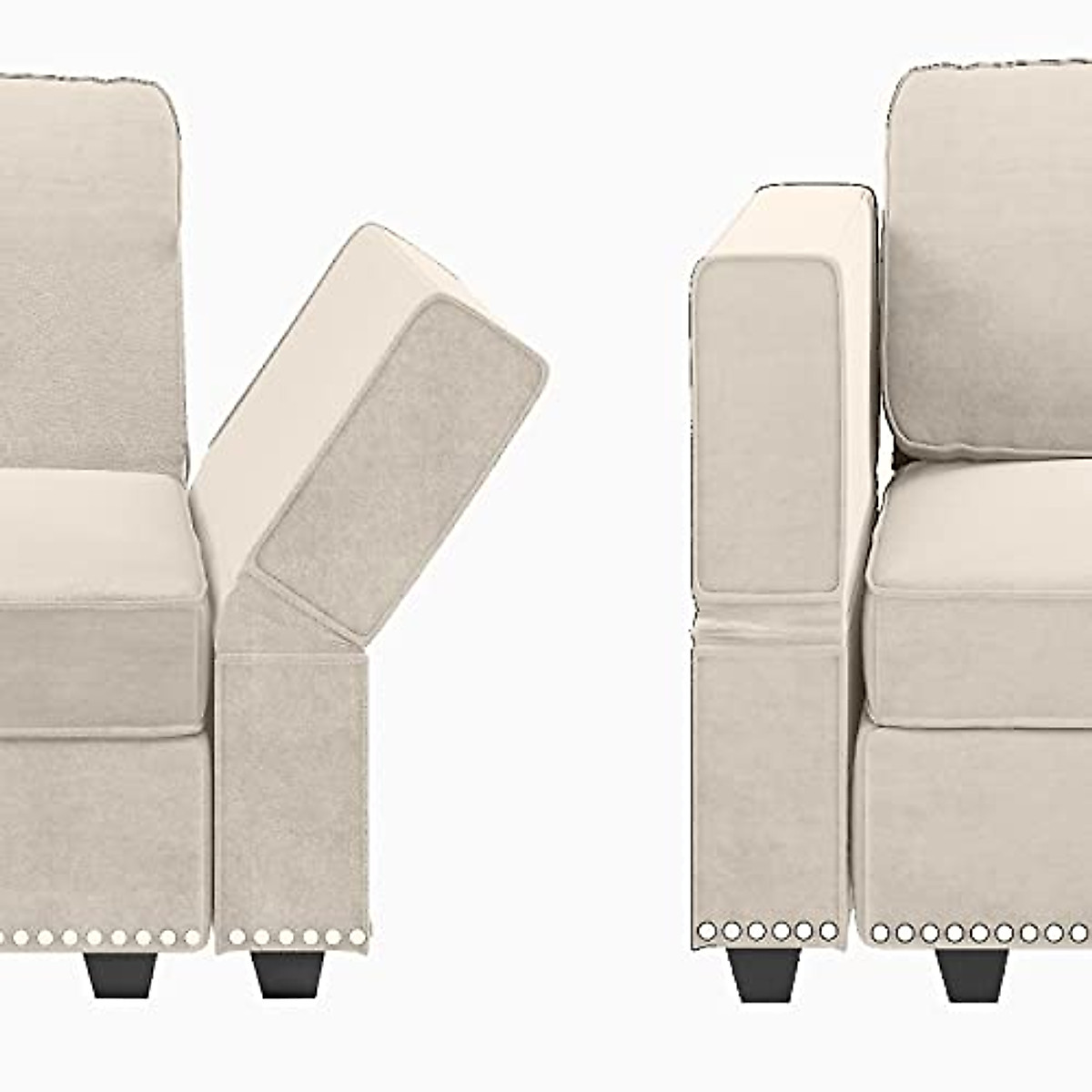 ZAFLY Sectional Sofa, 4 Seat Convertible Modular Beige Couch with Adjustable Backrest and Armrests I Shaped Sleeper Comfy Couch for Living Room