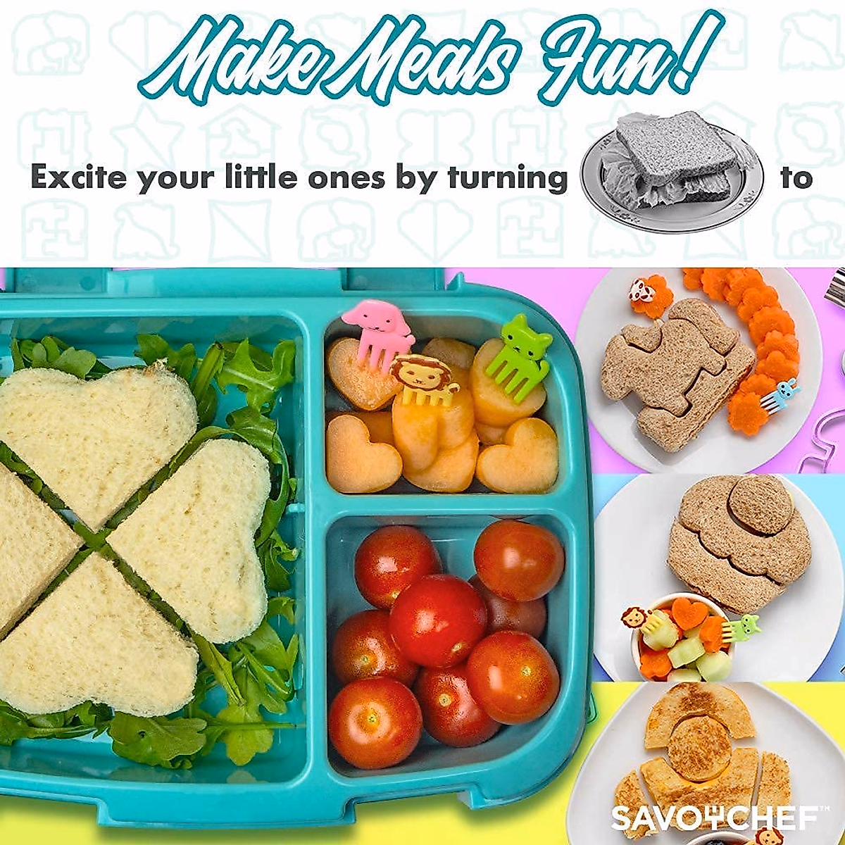 59pc Sandwich Cutters for Kids - Great for Toddler Lunch Box and Containers - Bento Box Accessories and Uncrustable sealer - For Boys and Girls Kids Lunch