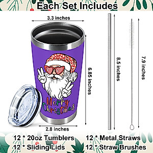 Paoren 12 Pcs 20 oz Christmas Tumblers Set, Christmas Tumbler Travel Coffee Cups Mugs Bulk Stainless Steel Vacuum Insulated Tumbler Gifts for Xmas Holiday Birthday New Year, Purple