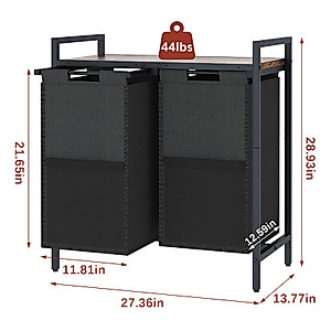 Huhote Laundry Hamper, double Laundry Basket, Laundry Sorter with Top Shelf & 2 Removable Washable Bags & Side Pockets for Laundry Room organization, Bathroom and Dorm, Rustic Brown and Black.