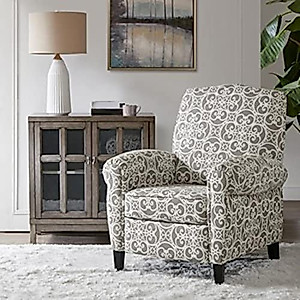 Madison Park Kirby Recliner Chair - Solid Wood, Plywood, Rolled Back Button Tufted Accent Armchair Modern Classic Style Family Room Sofa Furniture, Grey