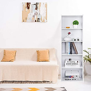 Nouva 5-Shelf Bookcase 52 Inch Wood Bookshelf Freestanding Open Shelf Bookcases Storage Rack Shelf for Living Room Study Office Bedroom White