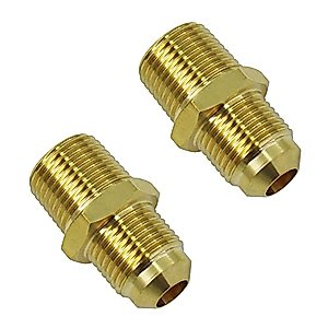 MENSI 2 Packs 3/8" Male Flare Thread (5/8"-18UNF) Convert to 3/8" Male NPT Thread Propane BBQ Grill Brass Union Adapter