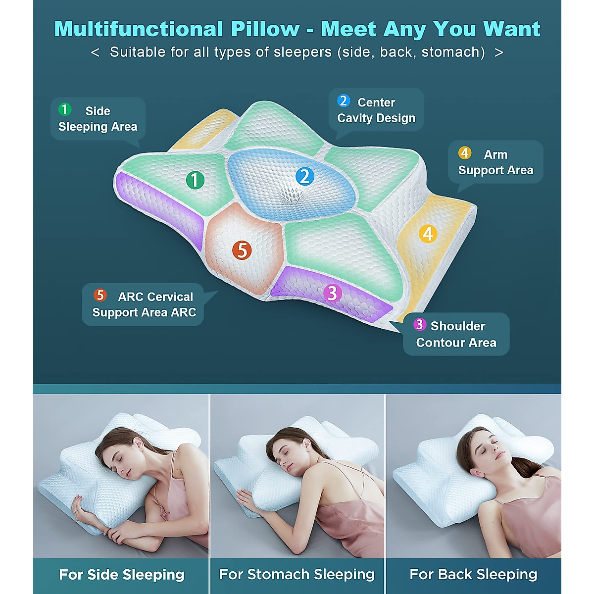 Emircey Adjustable Cervical Pillow for Neck and Shoulder Pain Relief, 3X Plus Support Hollow Contour Memory Foam for Sleeping, Odorless Orthopedic Bed Pillows for Side, Back, Stomach Sleeper