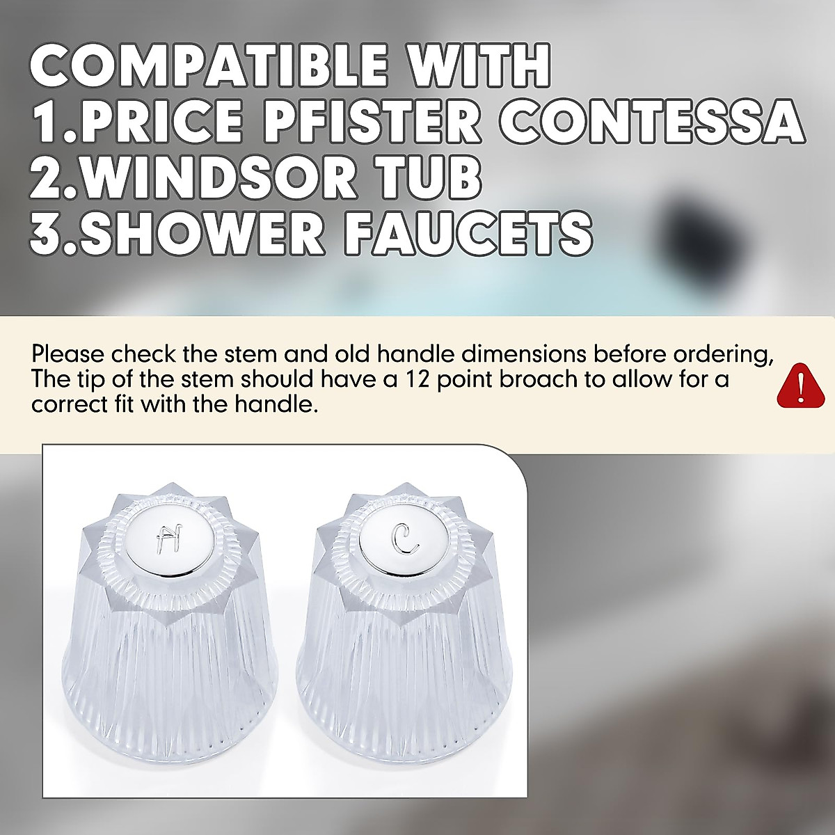 Shower Knob Replacement, Handle Replacement Compatible with Price Pfister Contessa and Windsor Tub and Shower Faucets,Hot and Cold Sink Faucet Knobs Handle Replacement Parts,Clear Acrylic