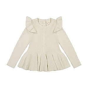 Laura Ashley Baby Girl Leggings & Knitted Long Sleeve Peplum Tunic Top, Cotton Knit & Floral Fall Outfit, Ivory/24 Months