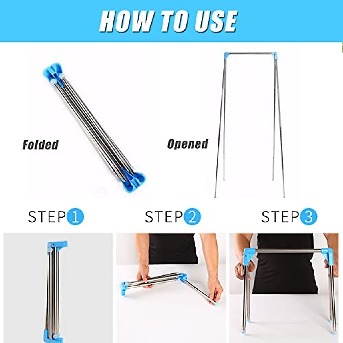 ND Portable Garment Rack for Hanging Clothes,Foldable Retractable Mini Drying Rack for Travel,Camping,Dance,Home