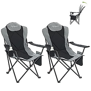 Aohanoi Camping Chairs, Camping Chairs 2 Pack Camp Chairs for Heavy People with Adjustable Angled Backrest, Outdoor Folding Camping Chairs, Folding Chairs for Outside, 350lbs (2 Pcs, Black)