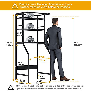 Heavy Duty Over the Washer and Dryer Storage Shelf – All-Steel Laundry Room Organizer with Clothes Drying Rod, Space-Saving Shelf for Front-Load Washers and Dryers, 29.92"L x 23.65"D x 70.8"H