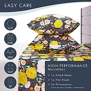 WTPDR Dark Floral Bedsheets Queen Size, Super Soft Wrinkle Resistant Bedding Set for Boho Room Décor, Premium Floral White Queen Bed Sheets for Girls, Teens and Master Bedrooms