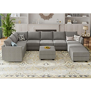 HONBAY Modular Sectional Sofa U-Shaped Sectional Couch with Storage Seats, Convertible Sectional Couch Modular Sofa, Grey