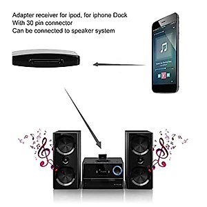 Bluetooth Sound Adapter, Bluetooth Adapter Receiver 10.9yd Transmission Distance ABS 4Mbps Bluetooth 2.0 Plug and Play 30pin for Music Player