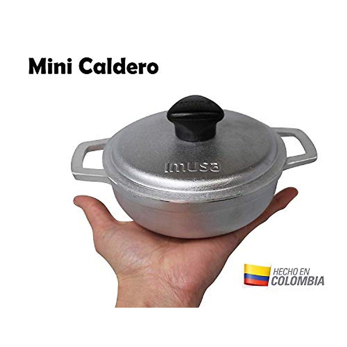 IMUSA USA 0.7Qt Traditional Colombian Mini Caldero (Dutch Oven) for Cooking and Serving, 0.7 Quart, Silver