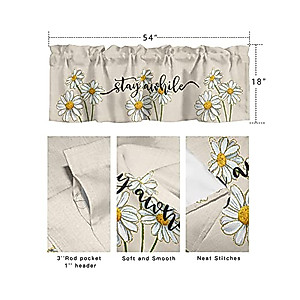 Homechoid Farmhouse Flower Curtain Valance for Windows/Living Room/Kitchen/Bathroom/Farmhouse, Gold White Daisy Floral Watercolor Short Rod Pocket Tier Curtain Window Treatment 1 Panel 54x18
