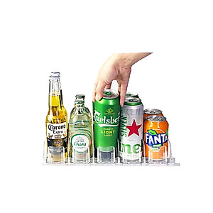 Drink Organizer for Fridge, Soda Can Beverage Dispenser Display Self- Pusher Glide Fridge Organizers - Holds Up to 12 Cans (310mm, White- baffle)