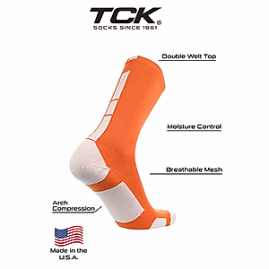 TCK Baseline 3.0 Athletic Crew Socks (Orange/White, Large)