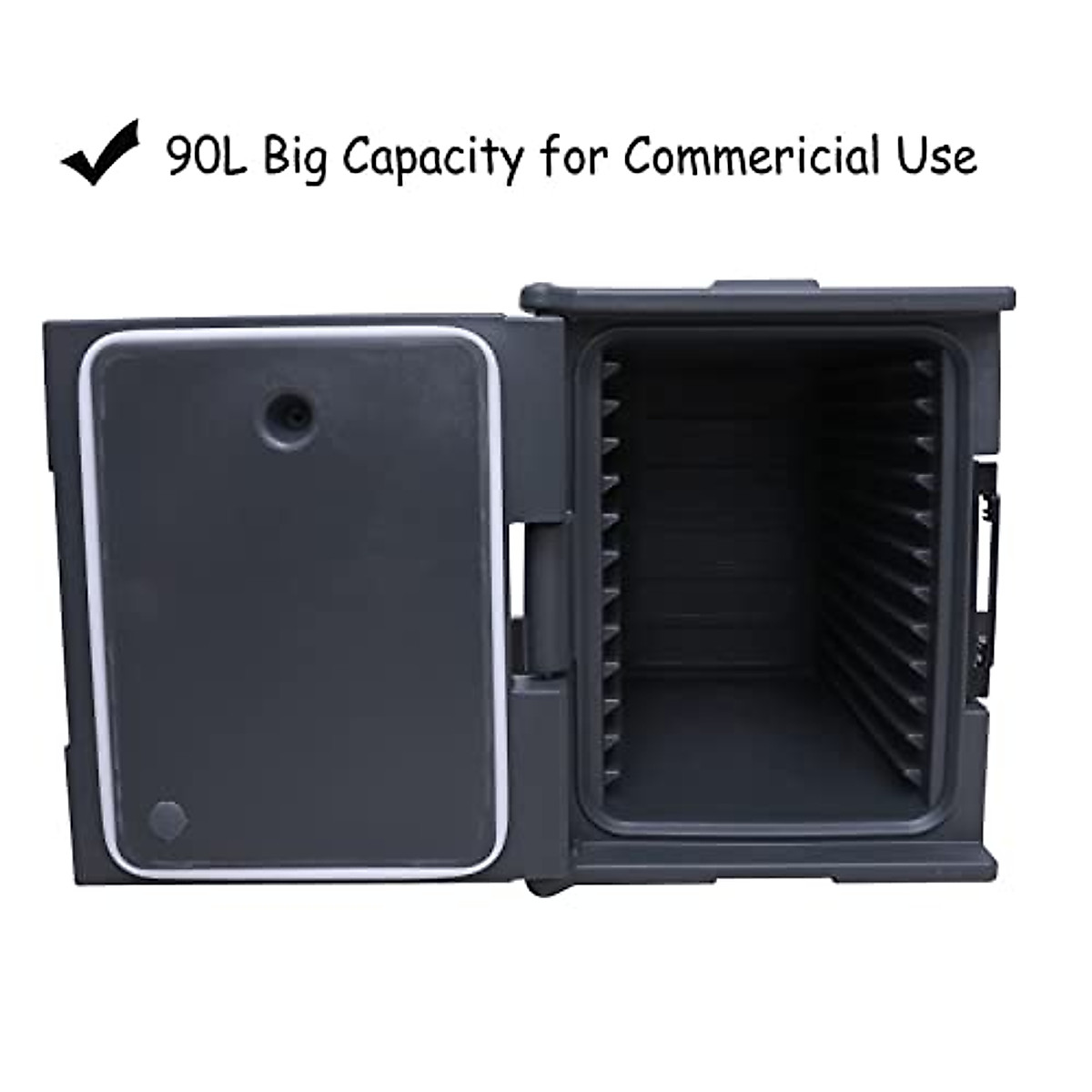 luston Front-Loading Insulated Food Pan Carrier,95 Quart Capacity, Color grey, Food-grade LLDPE Material, Portable Food Warmer for Canteen and Restaurant Use