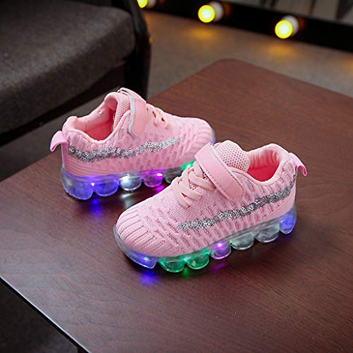 EnJoCho Baby Toddler Girls Boys Led Light Tennis Shoes Sneakers Kids Bling Running Sport Shoes for 1-6 Years Old Toddler (Pink-A, 3.5-4Years)