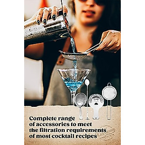 KITESSENSU Cocktail Strainer Set, 4 Pcs 18/8 Stainless Steel Bar Tools with Stirring Spoon- Hawthorne Strainer, Julep Strainer, Fine Mesh Strainer