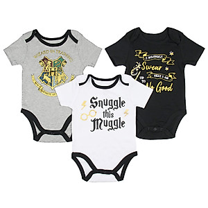 Harry Potter Infant Baby Boys Hogwarts Muggle Solemnly Swear One Piece Pajama Romper 3 Pack (24 Months)