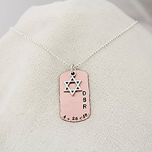 Personalized Star of David Necklace for Boys, Bar Mitzvah Gift, Copper and Stainless Steel