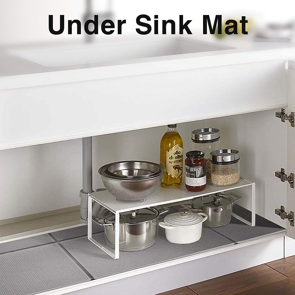 BUTJIJV Waterproof Shelf Liner for Under Sink, ( 5mm Thick, 24×82 Inch ), Slip-Resistant Kitchen Cabinet Protection Mats, Non-Adhesive PVC Foam Wire Shelf Liner, Grey Tool Drawer Liner