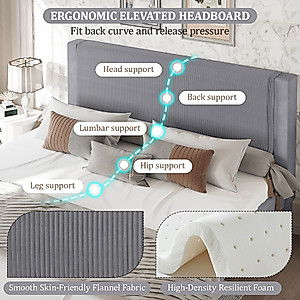 FINATI Queen Bed Frame with Storage, Wood Platform Bed Frame Queen Size with Velvet Upholstered Headboard Footboard, Strong Wooden 12-Slats Support, Under Bed Storage Drawer with Wheels, Noise Free