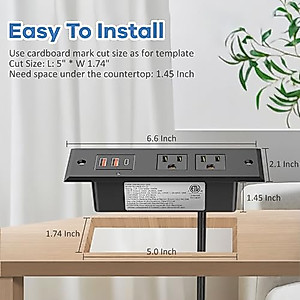 Recessed Power Strip with PD 20W USB C, Desk Outlet with 2 USB-A and 1 USB-C Ports, Recessed Power Socket Charging Station, Furniture Outlet for Drawer, Side Table, Sofa Table, 6.56FT Cord Flat Plug
