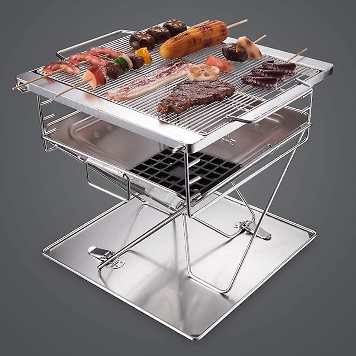 RMENST Charcoal Grill Portable Folding BBQ Grill Barbecue Desk Outdoor Stainless Steel BBQ for Picnic Garden Terrace Camping Travel