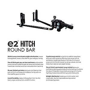 Fastway e2 2-Point Sway Control Round Bar Hitch, 94-00-1061, 10,000 Lbs Trailer Weight Rating, 1,000 Lbs Tongue Weight Rating, Weight Distribution Kit Includes Standard Hitch Shank, Ball is Included