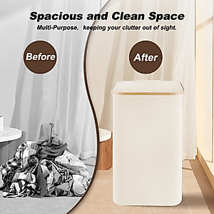 Large Laundry Basket with Lid - 100L Collapsible Laundry Hamper with Removable Bag, Waterproof Slim Laundry Basket with Handles, Tall Dirty Clothes Hamper for Bedroom Bathroom (Beige)