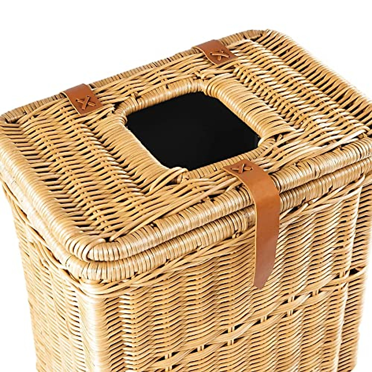 The Basket Lady Drop-in Wicker Rectangular Trash Basket with Metal Liner, 20 in L x 13 in W x 24 in H, Antique Walnut Brown