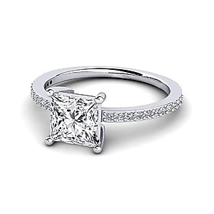 YDD Moissanite Engagement Rings Engagement Rings For Women Halo White Gold 1 Carat(1 CT) Princess Cut Brilliant Free Engraved 10K Size 9