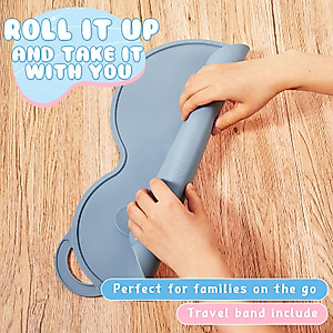 Suhine 4 Pcs Silicone Placemats for Toddlers 16'' x 11'' x 10'' Non Slip Table Mat with Food Catching Pockets Baby Eating Mat Reusable Baby Place Mats Baby Suction Plate Mat for Home Use, 4 Colors