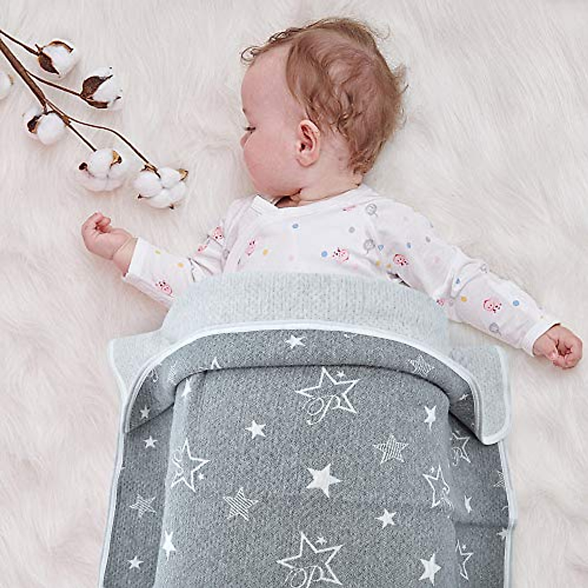 Organic Cotton Toddler Blanket, Breathable and Warm Crib Bed Baby Blanket, Super Soft and Light Weight Quilted Blanket for Boys and Girls, 39x47 Inches, Grey Starry