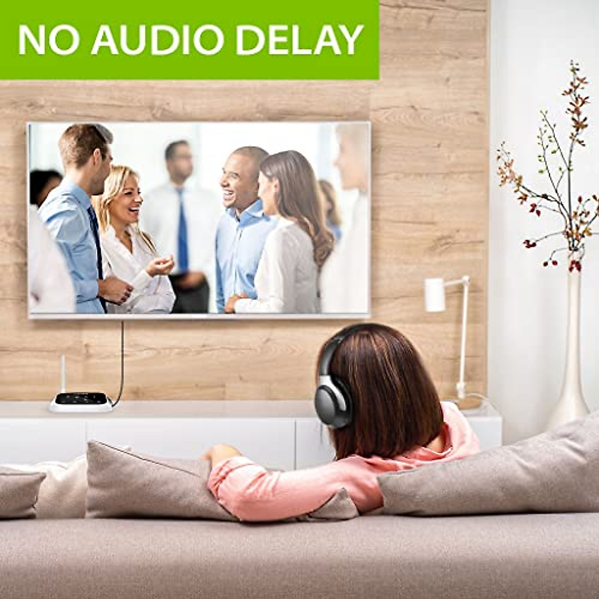 Avantree Oasis B – Bluetooth Transmitter & Receiver for TV with Dual Link Capabilities, Pass-Through Features, and No AudioDelay, Class 1 Long Range, LED Indicator, Optical AUX RCA