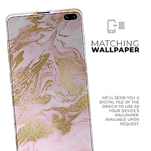 DesignSkinz Rose Pink Marble & Digital Gold Frosted Foil V10 Protective Vinyl Decal Wrap Skin Cover Compatible with The Samsung Galaxy S20 (Screen Trim & Back Glass Skin)