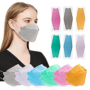 DC-BEAUTIFUL 60 Pcs Multicolor Disposable Masks, Fish Mouth Type 4 Layers Disposable Mask for Adults, Individually Packaged 6 Colors Assorted Disposable Adult（Style B）