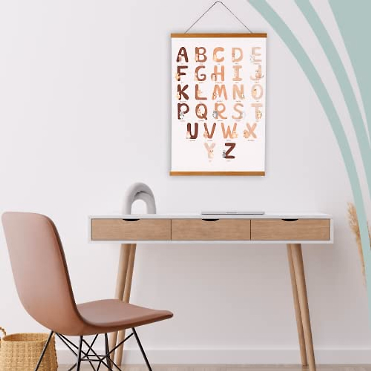 Canvas alphabet poster for toddlers - 16x20 kids abc wall decor on linen canvas with magnetic wood frame | Boho classroom decor or neutral nursery decor