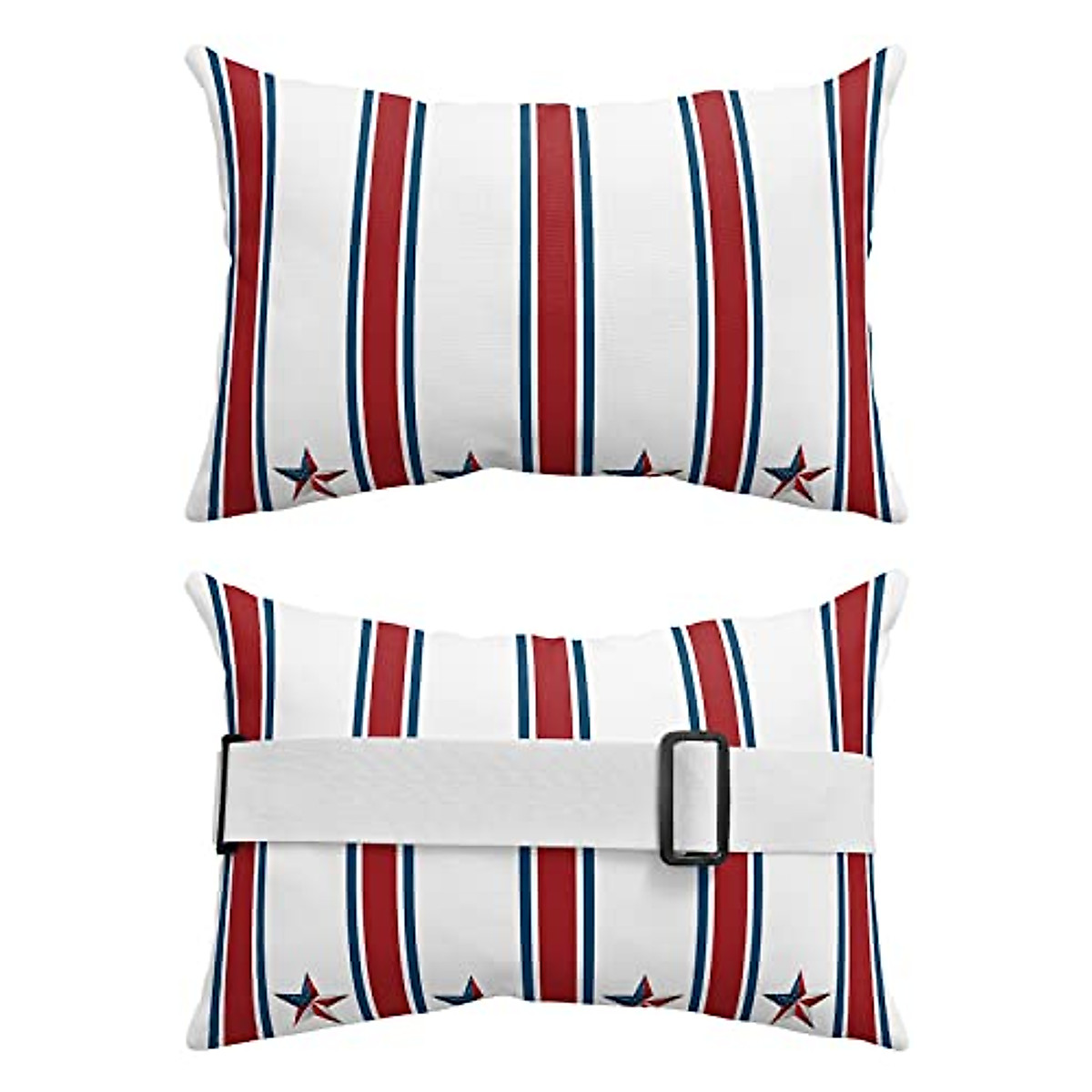 Recliner Head Pillow Ledge Loungers Chair Pillows with Insert 4th of July Star Stripes White Lumbar Pillow with Adjustable Strap Outdoor Waterproof Patio Pillows for Beach Pool Chair, 2 PCS