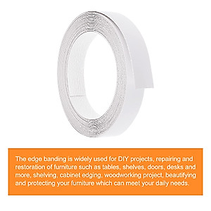 uxcell Edge Banding, 1-1/8 inch x 24.6ft Pre-Glued White Veneer Edging Iron-on Flexible Edge Banding for Cabinet Repair Furniture Restoration