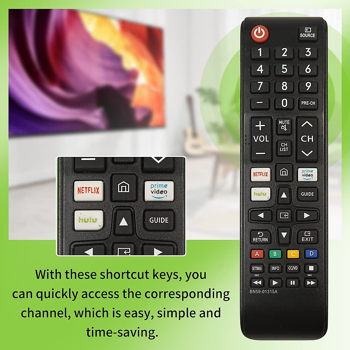 Universal Remote Control Replacement for Samsung Smart-TV LCD LED UHD QLED 4K Crystal UHD 6/7/8/9/TU-7000 Series Smart TVs, with Netflix, Prime Video Buttons(BN59-01315A/BN59-01315J/BN59-01315E)
