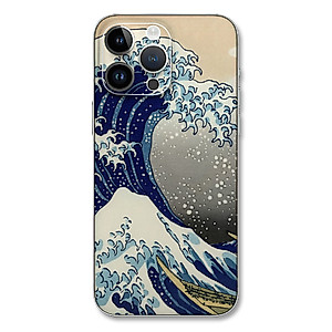 HK Studio Great Wave Skin Decal (Not Case) for iPhone 14 Pro Max - No Bubble, Slim, Waterproof - Protecting & Personalizing iPhone's Back, Camera, Frame Blue