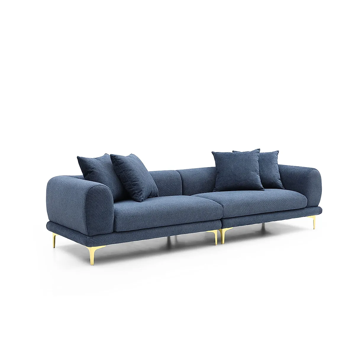JUSTONE 102''Sofa Couch for Living Room, Modern Mid-Century 4 Seater Sofa with 4 Pillows, Upholstered Couch with Metal Wood Legs for Living Room, Bedroom and Lounge,Apartment Office - Blue
