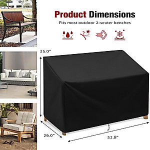 Outdoor Bench Cover for 2-Seater, 600D Patio Bench Furniture Covers with Air Vents, Heavy Duty All Weather Resistant Bench Cover, 53L x 26W x 35H