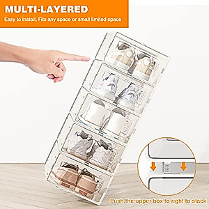 Fixwal 12pcs Shoe Storage Boxes Clear Shoe Boxes Stackable with Lids, Space Saving Shoe Holder Sneaker Display Case, Shoe Container Boxes for Closet Bedroom Bathroom