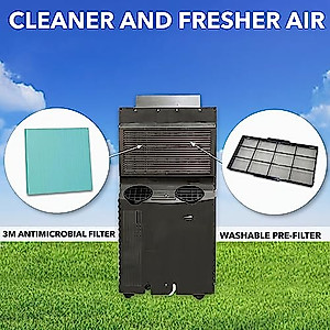 Whynter ARC-143MX 14,000 BTU (9,456.1 BTU SACC) Dual Hose Cooling Portable Air Conditioner, Dehumidifier, and Fan with 3M Filter Storage Bag, up to 500 sq ft in Platinum/Black