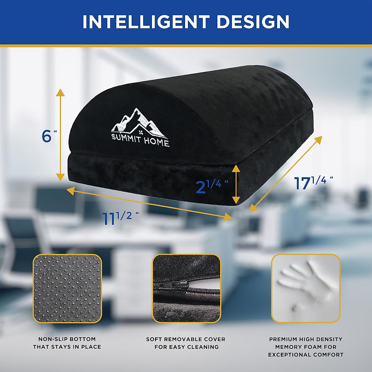 Summit Home Ergonomic Under Desk Foot Rest for Office Use – Adjustable Height Memory Foam Foot Stool Under Desk for Office Chair, Gaming Chair, Home & Car – for Back, Knee, Hip & Foot Pain Relief