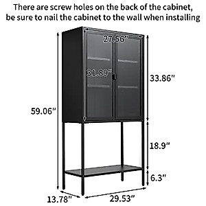 MATICO Metal Storage Cabinet, 59"(H) x30(L), Freestanding Pantry Locker, Accent Display Bookcase with Glass Doors, Modern Organizer Cupboard for Office, Living Room, Kitchen Console Sideboard, Black