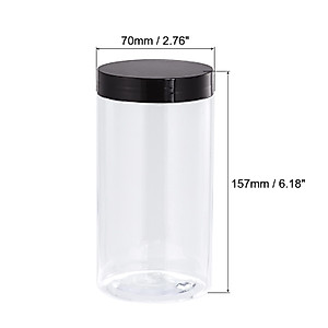 uxcell Round Plastic Jars with Black Screw Top Lid, 17oz/ 500ml Wide-mouth Clear Empty Containers for Storage, Organizing, 4Pcs